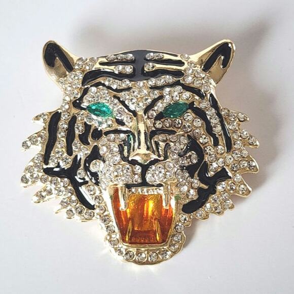 Boutique | Jewelry | Roaring Tiger Head Brooch Rhinestones And Enamel ...